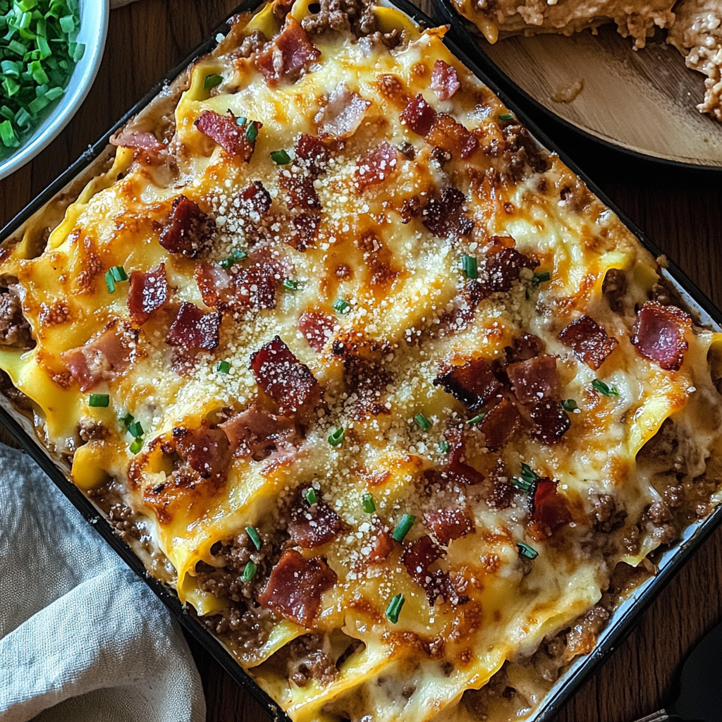 Parmesan Garlic Bacon Cheeseburger Lasagna – Cozy Dishes
