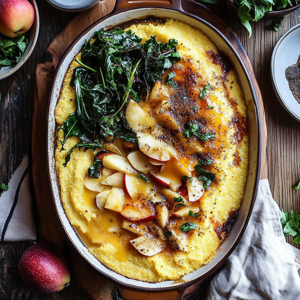 Polenta Breakfast Platter with Melted Apples & Greens – Cozy Dishes